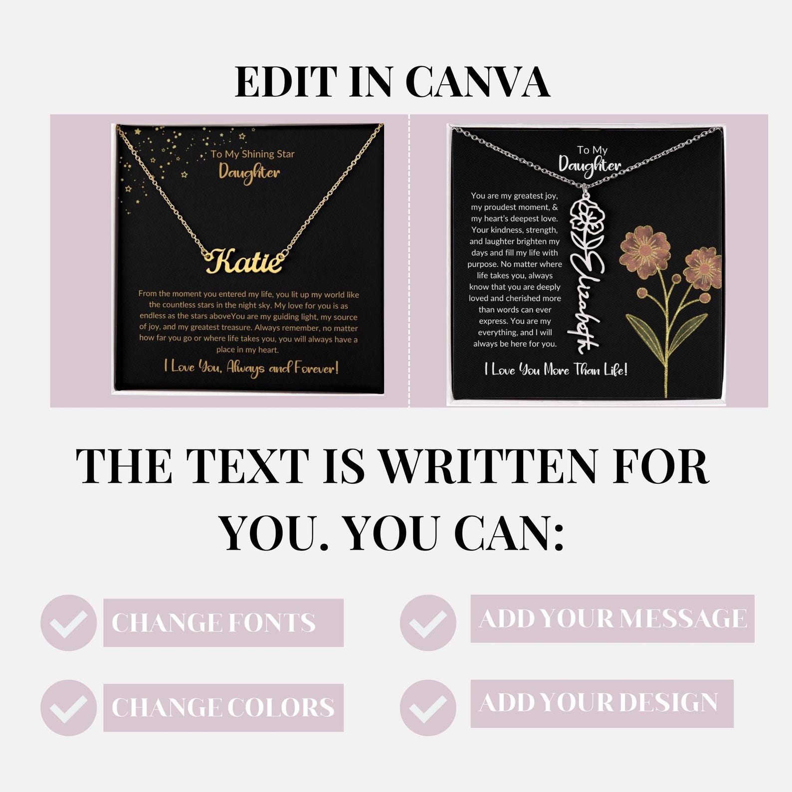 Shineon Message Card Bundle Editable Message Card Personalized Jewelry ...