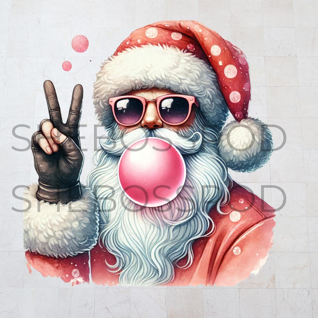 Santa Blowing a Bubble Clipart High-quality Digital Download Retro ...