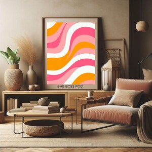Pink Retro Wall Art Design Vintage Poster Template 70s Inspired Wall ...