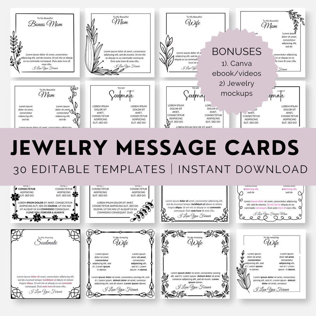 Jewelry Message Card Templates: POD Designs (digital Download) - Etsy