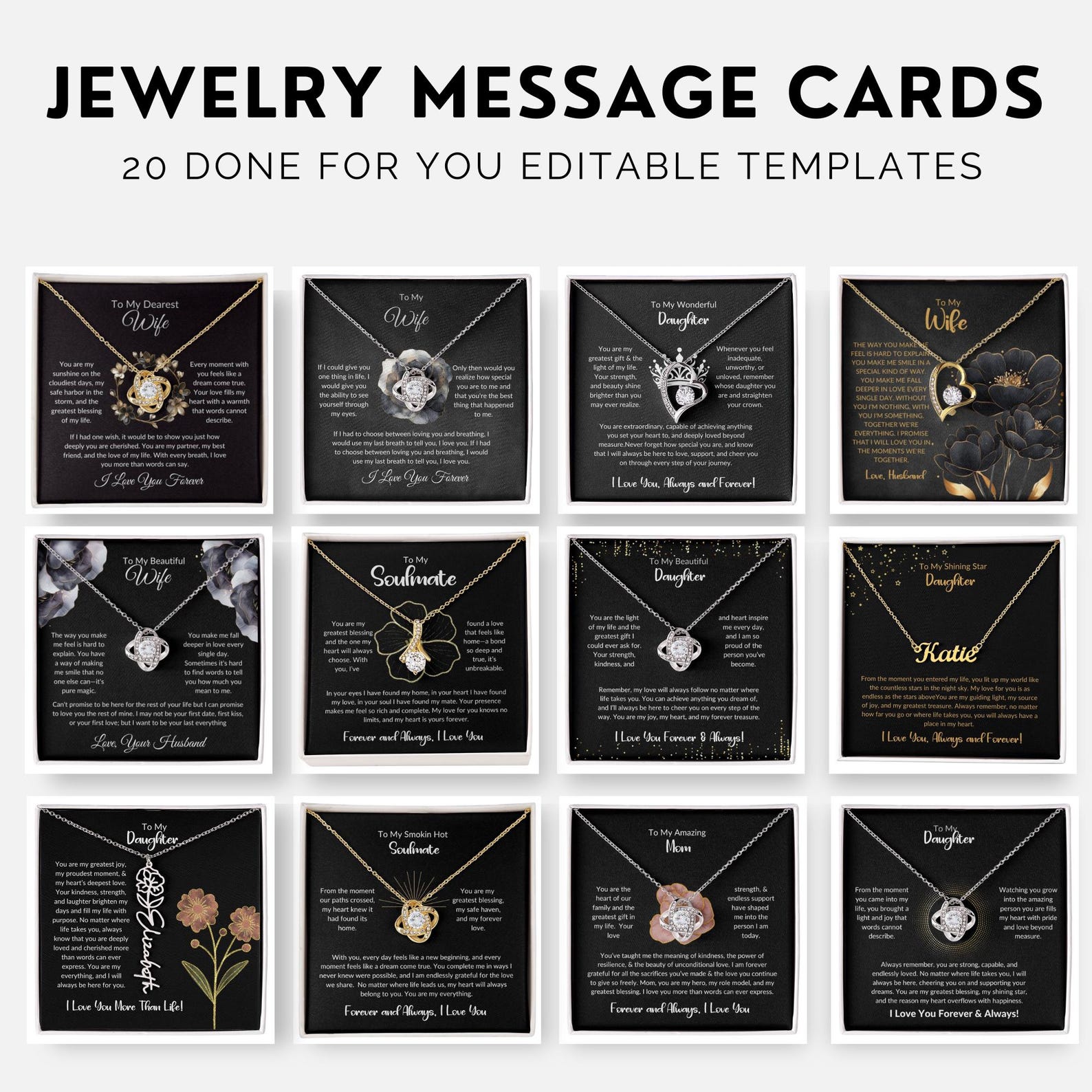 Shineon Message Card Bundle Editable Message Card Personalized Jewelry ...
