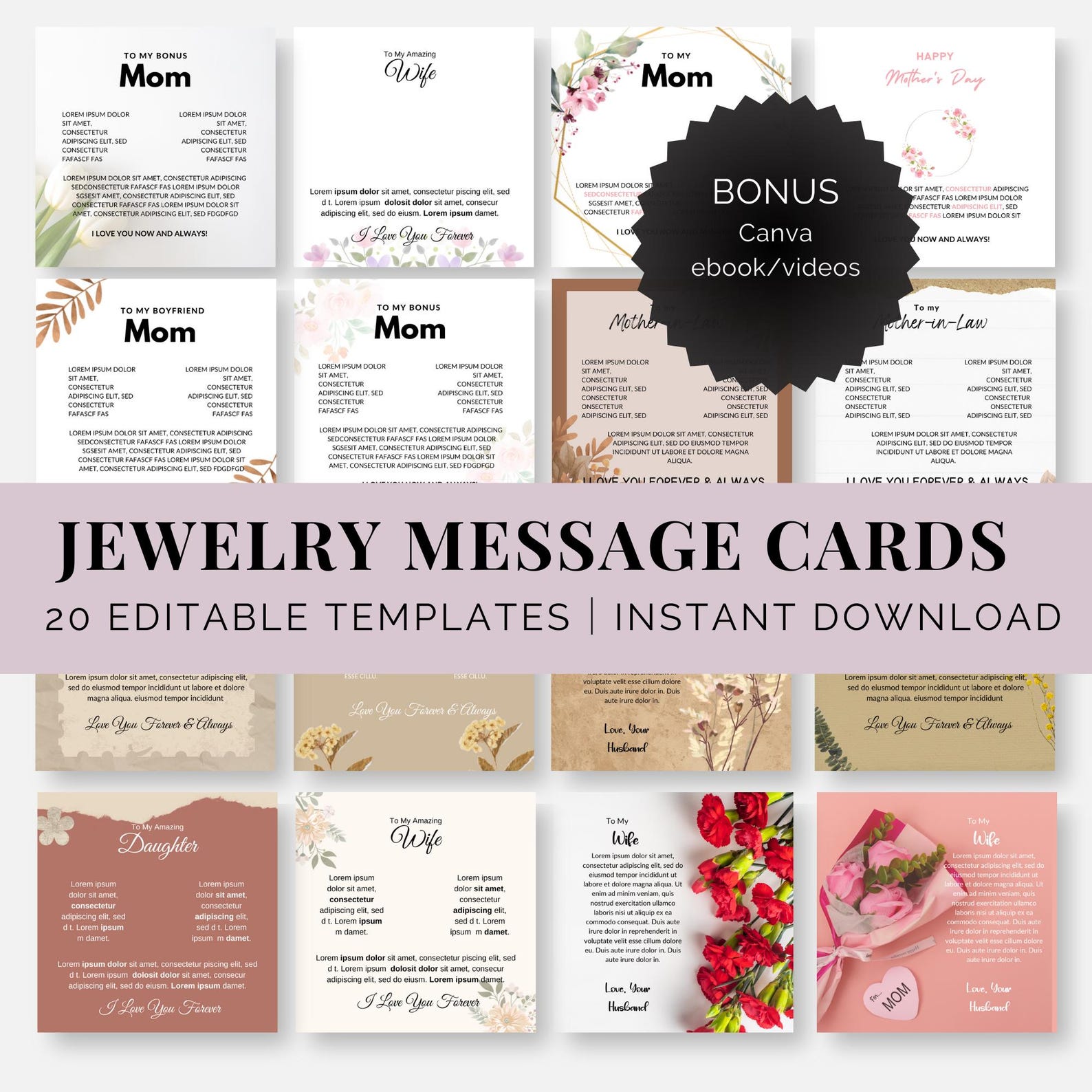 Shineon Message Card Templates for Mom: Canva Jewelry Cards (digital ...