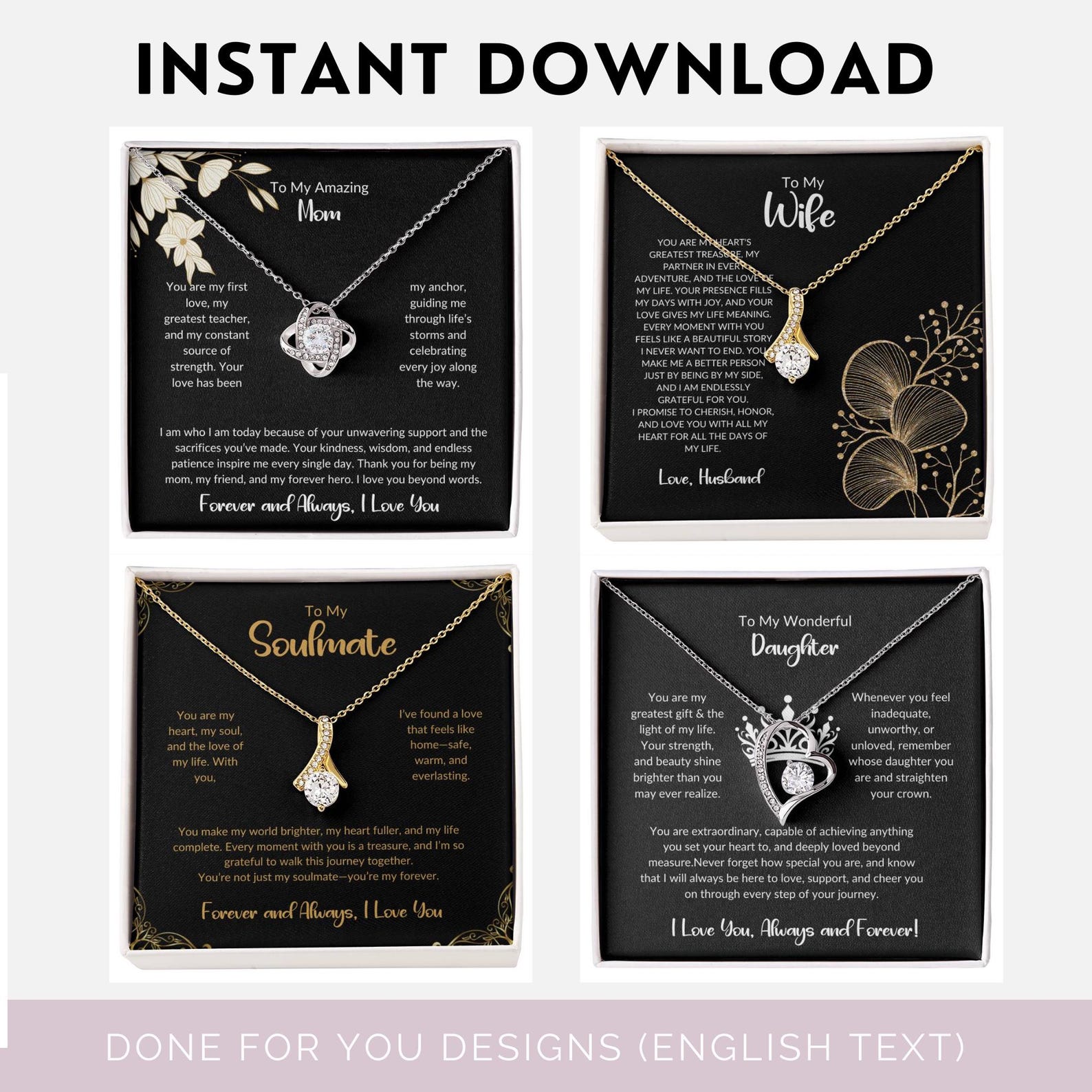 Shineon Message Card Bundle Editable Message Card Personalized Jewelry ...