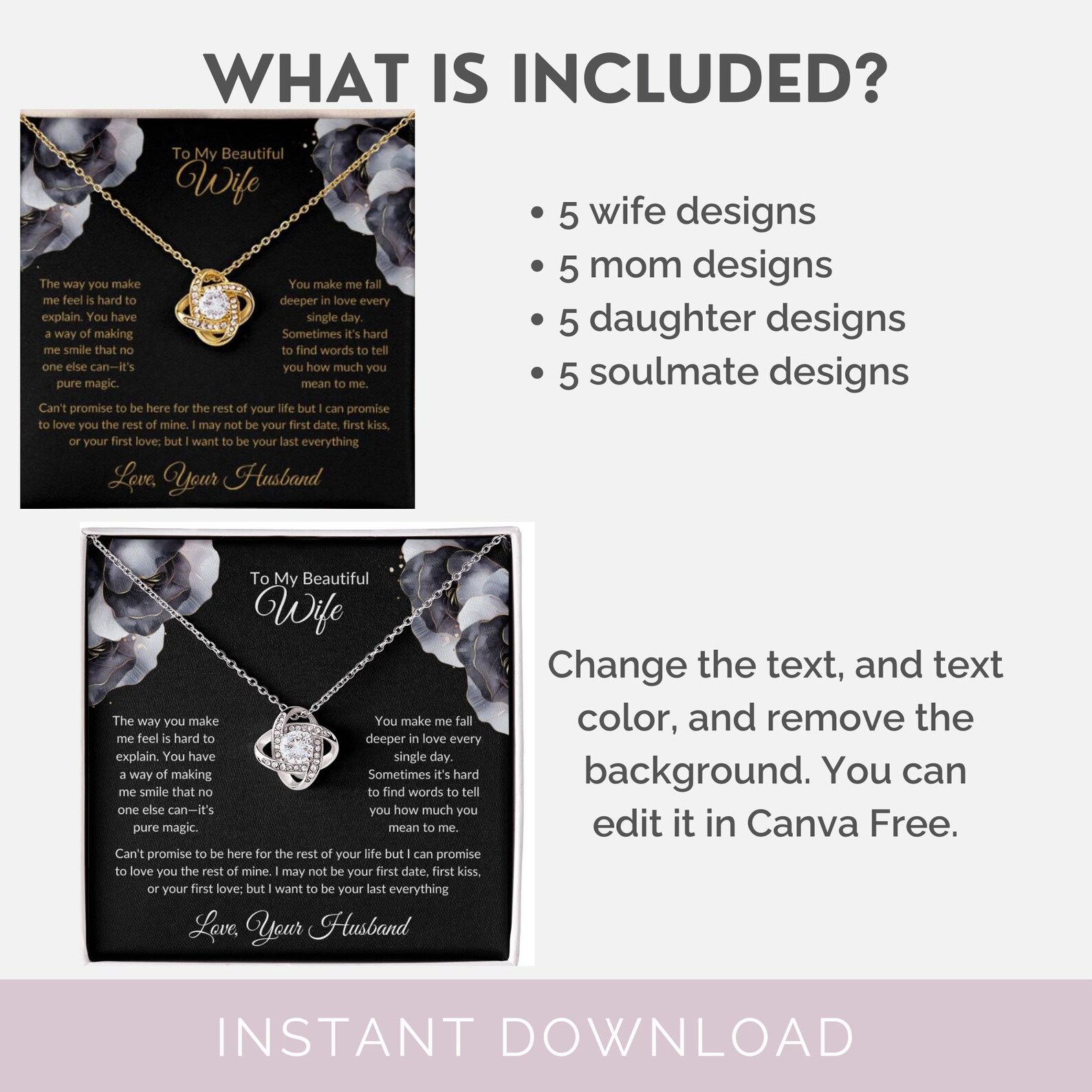 Shineon Message Card Bundle Editable Message Card Personalized Jewelry ...