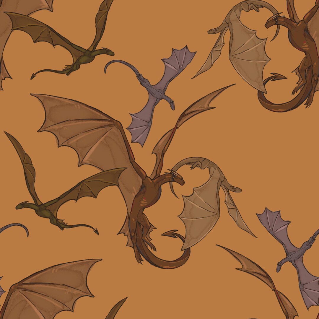 Seamless Dragon Attack Pattern for Tiling, Hand Drawn Fourth Wing Dungeons & Dragons Wyvern ...