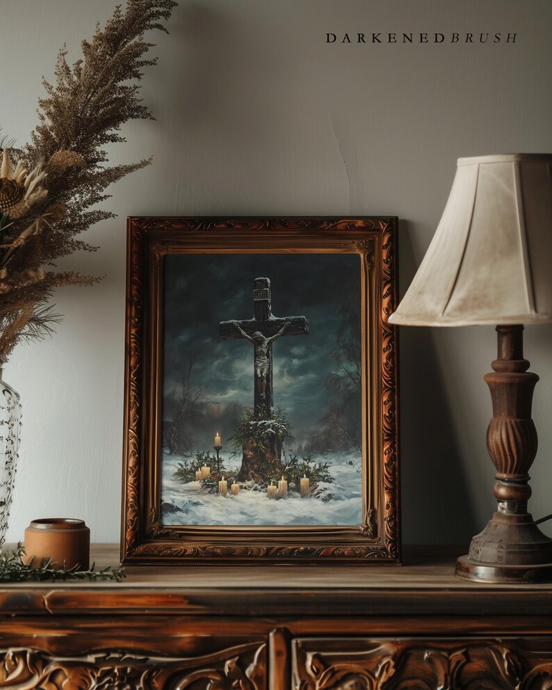 Gothic Crucifix Printable Art, Religious Christmas Wall Decor, Dark ...