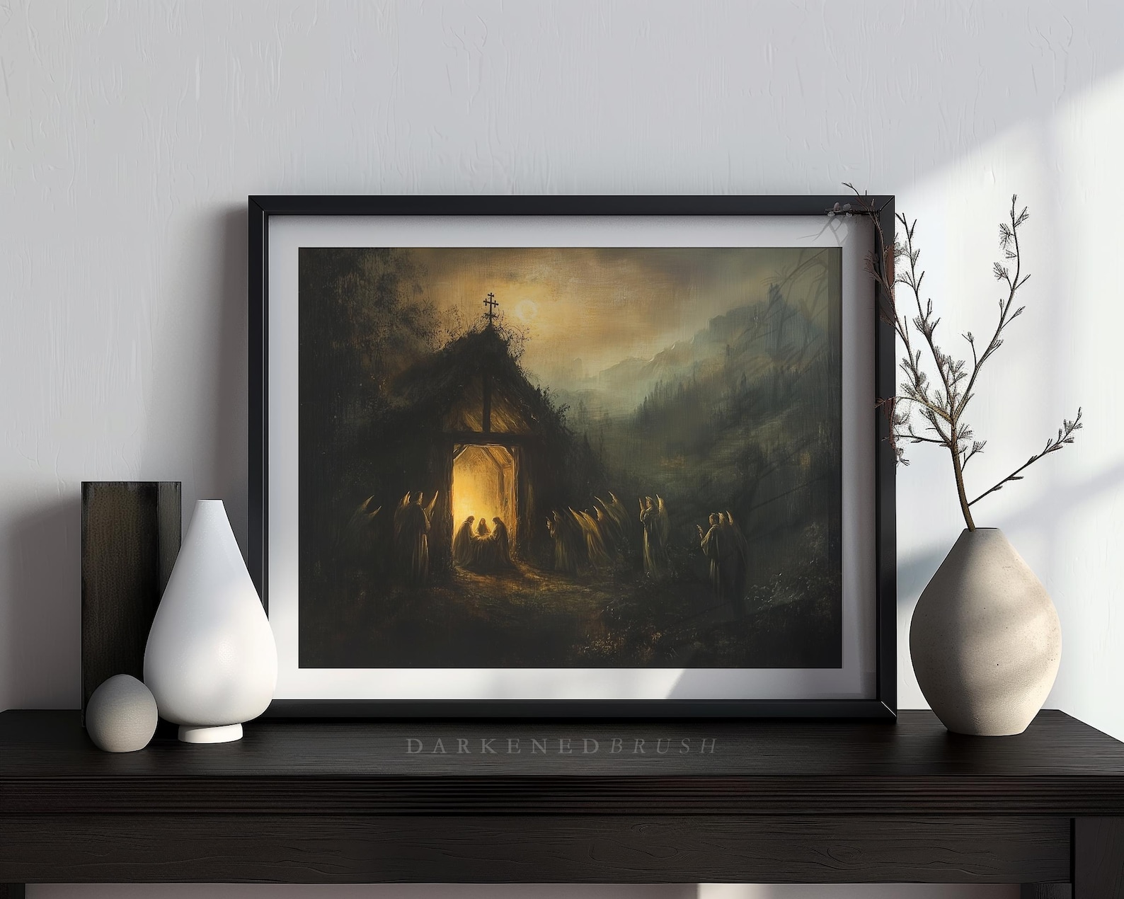 Rustic Gothic Christmas Nativity Setting Art, Angels Christian Digital ...