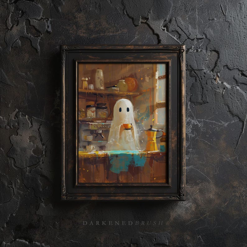 Vintage Barista Ghost Coffee Art Cute Halloween Kitchen Decor, Ghost ...