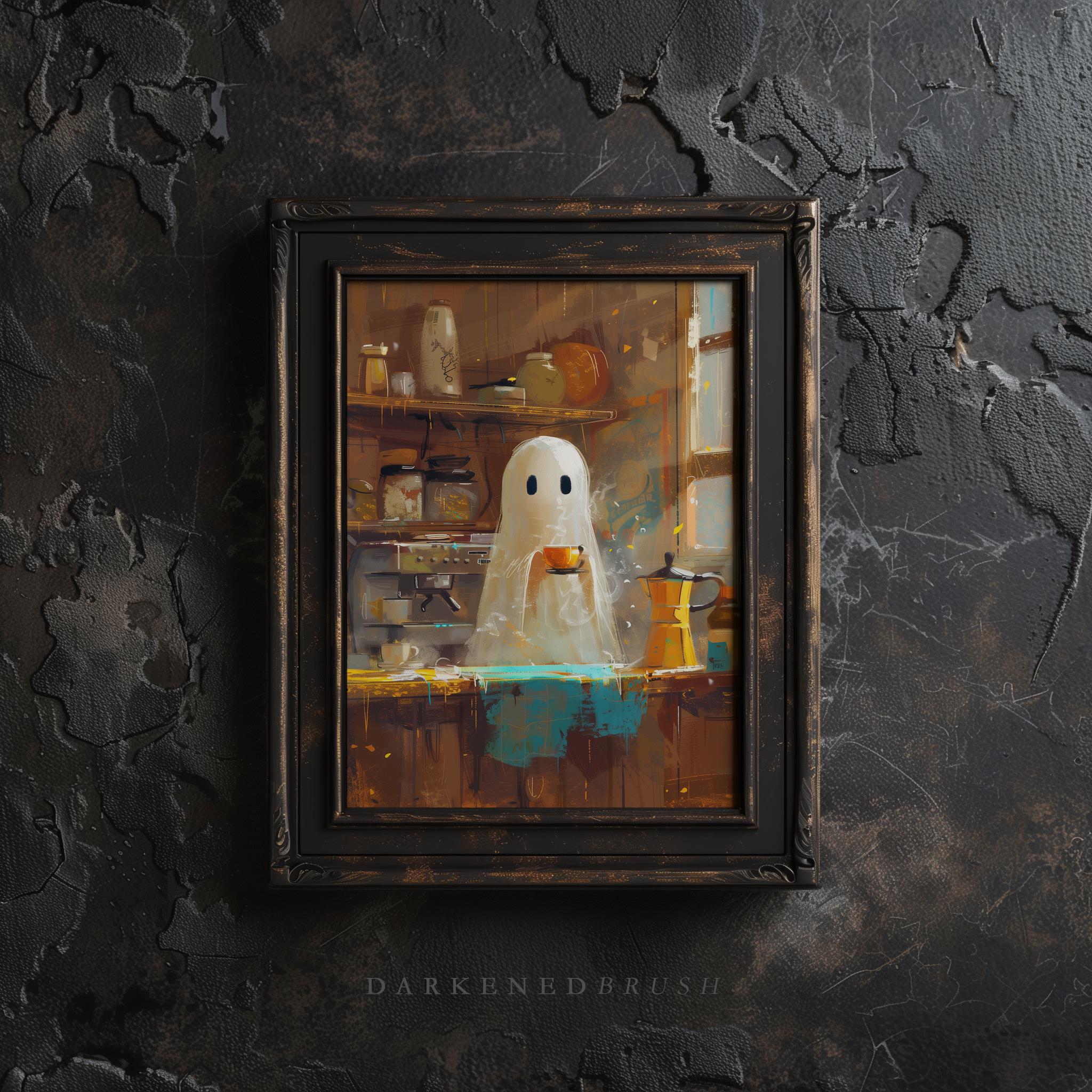 Vintage Barista Ghost Coffee Art Cute Halloween Kitchen Decor, Ghost ...
