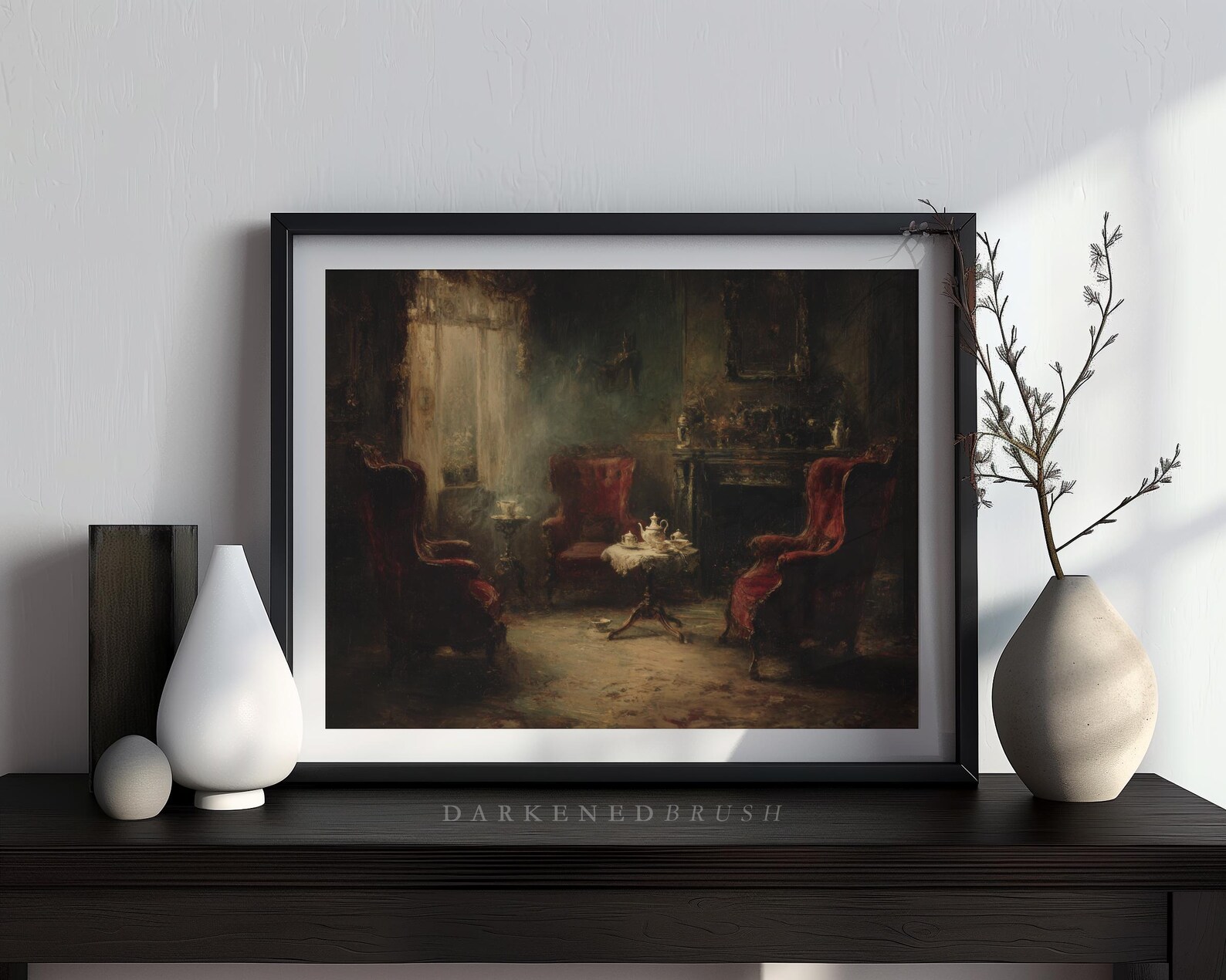Gothic Victorian Interior With Red Chair and Dark Shadows Printable ...