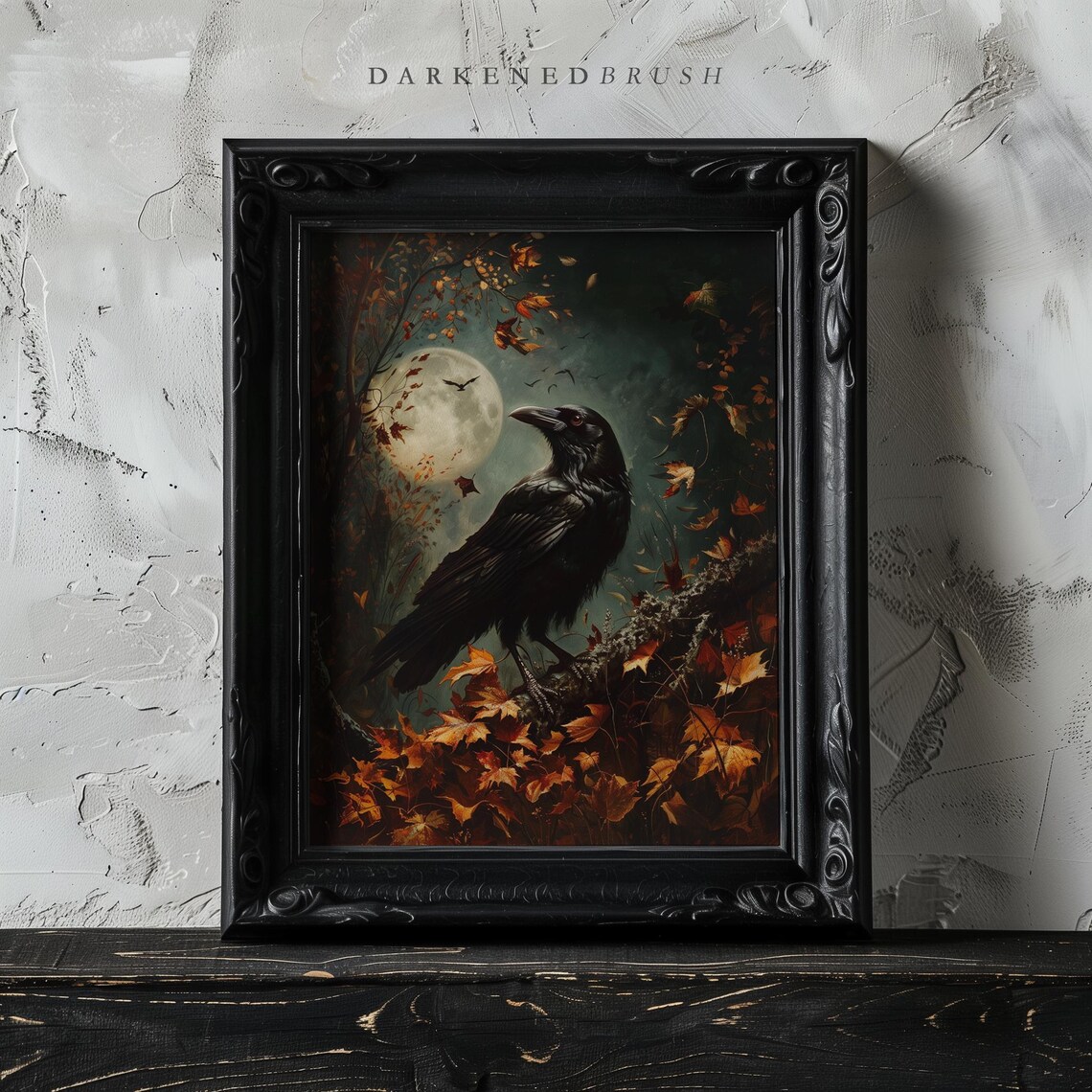 Full Moon Raven in Autumn Art Print, Crow Art, Dark Academia Decor ...
