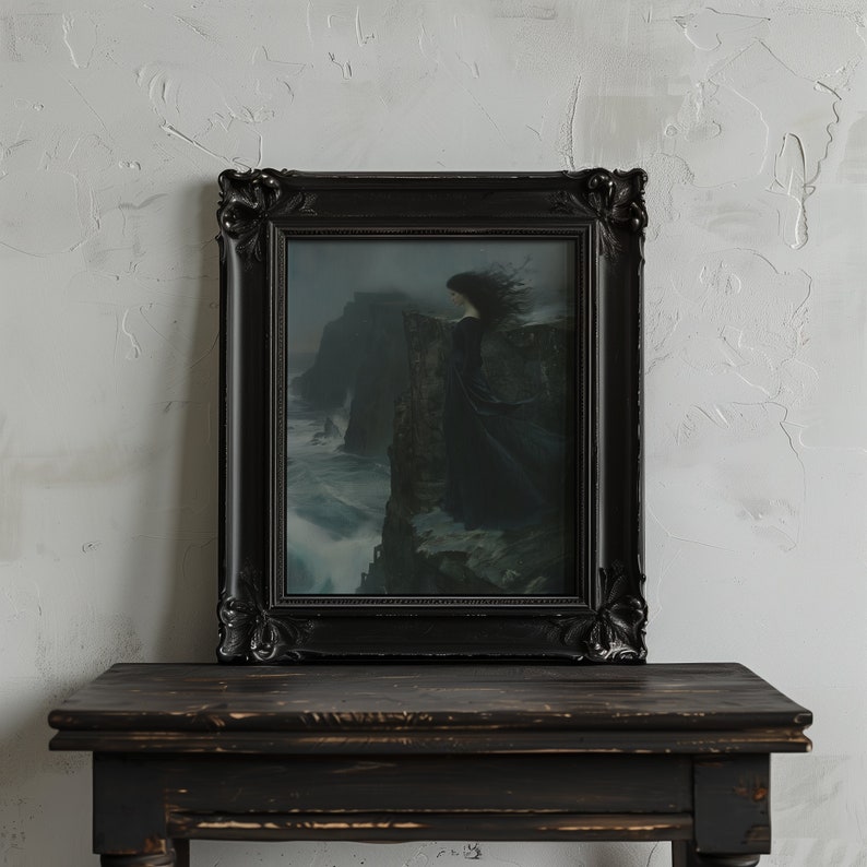 Gothic Princess on Cliff in Seascape Painting, Ocean & Coastal ...