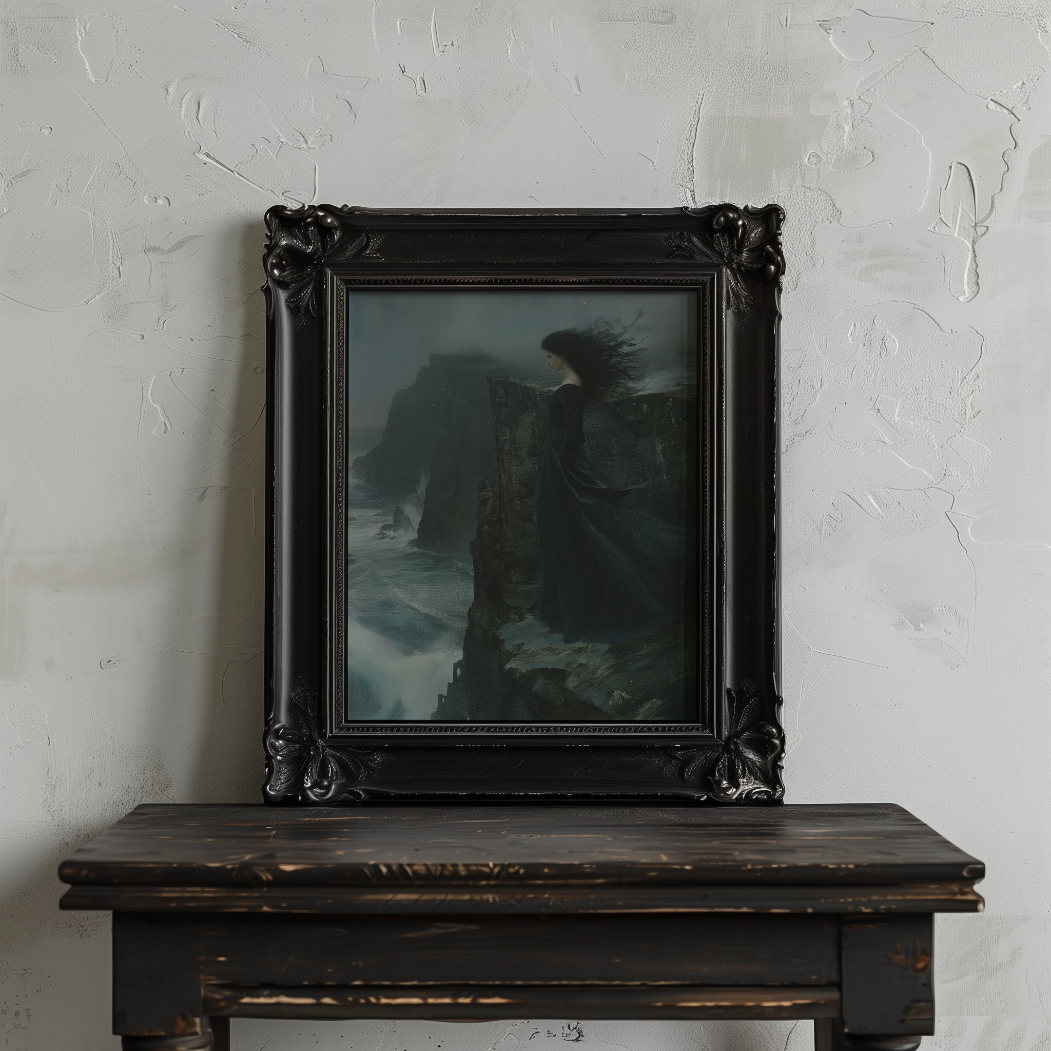 Gothic Princess on Cliff in Seascape Painting, Ocean & Coastal ...