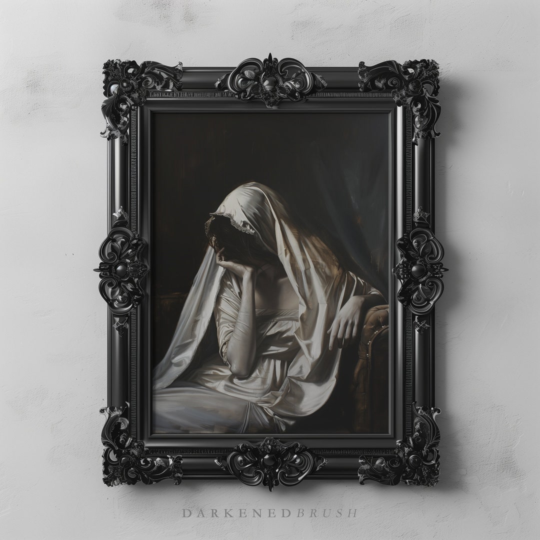 Mourning Woman Portrait Oil Painting Printable Dark Art, Moody ...