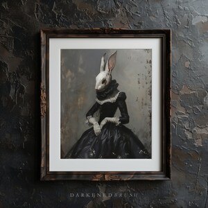 Victorian Lady Rabbit Art Printable, Gothic Oil Painting, Dark Academia ...