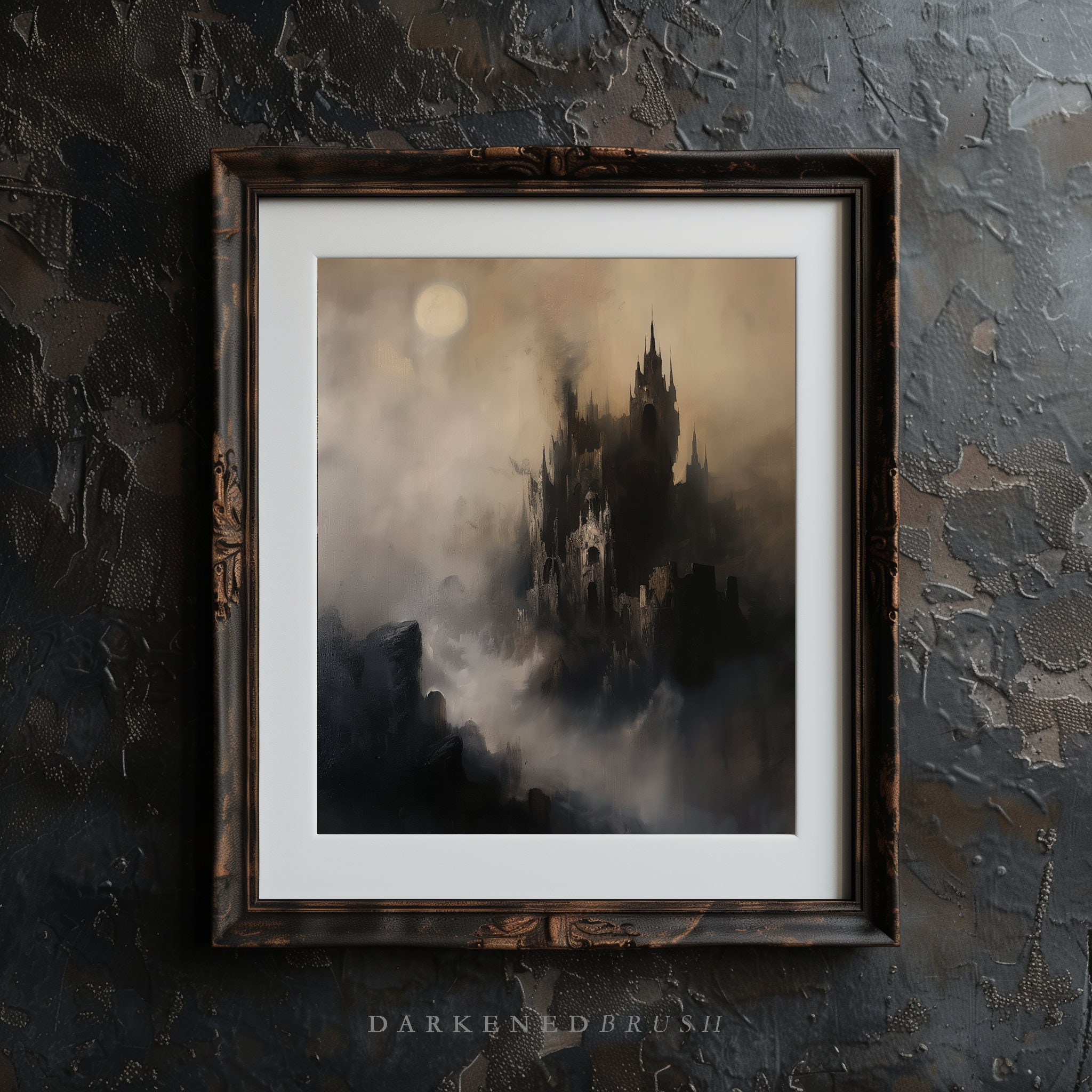 Full Moon Gothic Fortress Castle Art Printable, Moody Dark Victorian ...