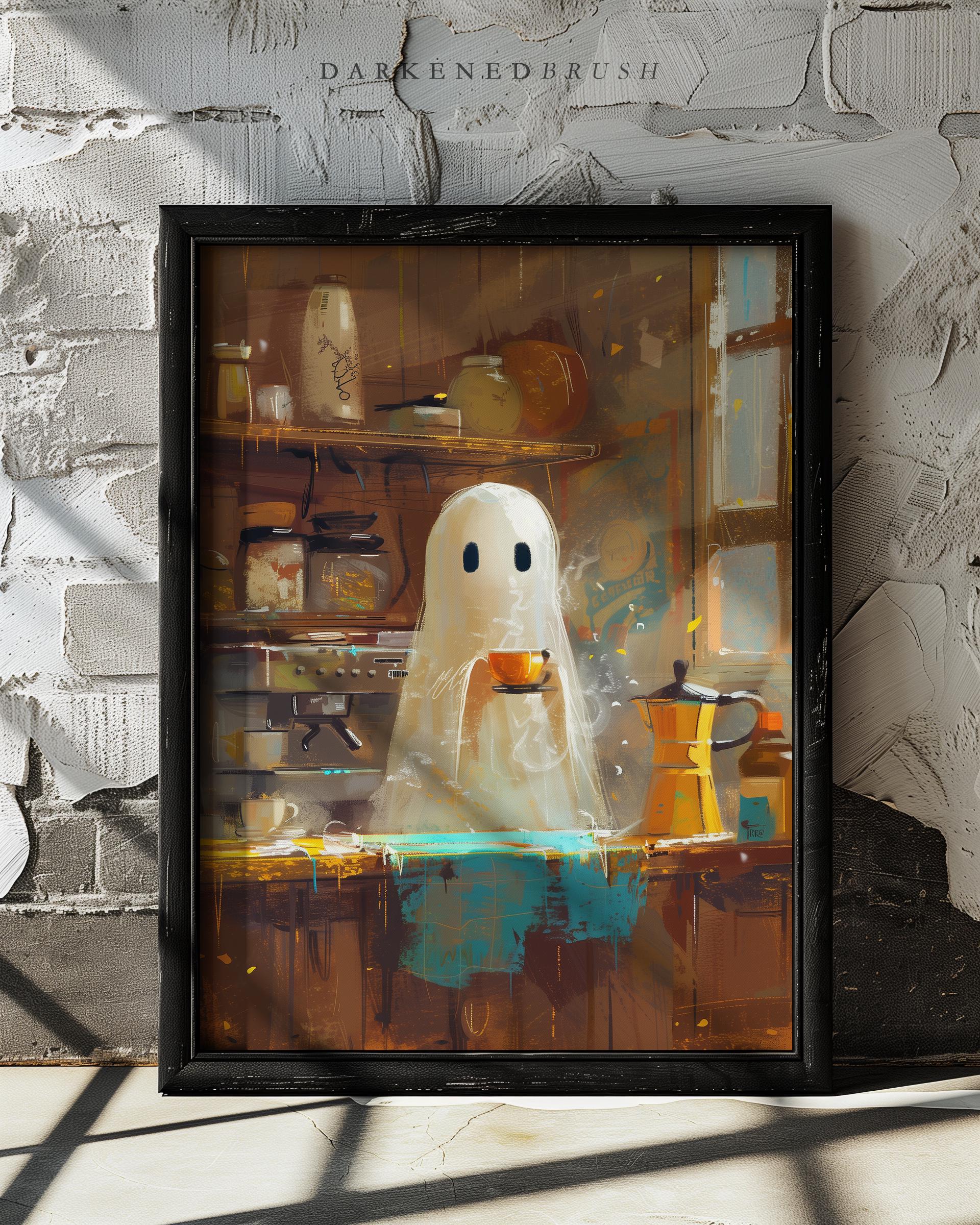 Vintage Barista Ghost Coffee Art Cute Halloween Kitchen Decor, Ghost ...
