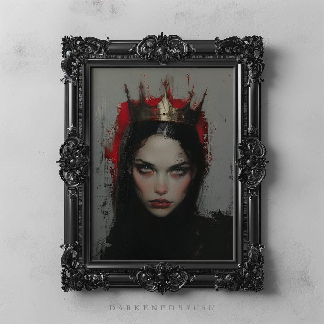 Dark Gothic Queen Art Printable Oil Painting, Woman Portrait, Dark ...