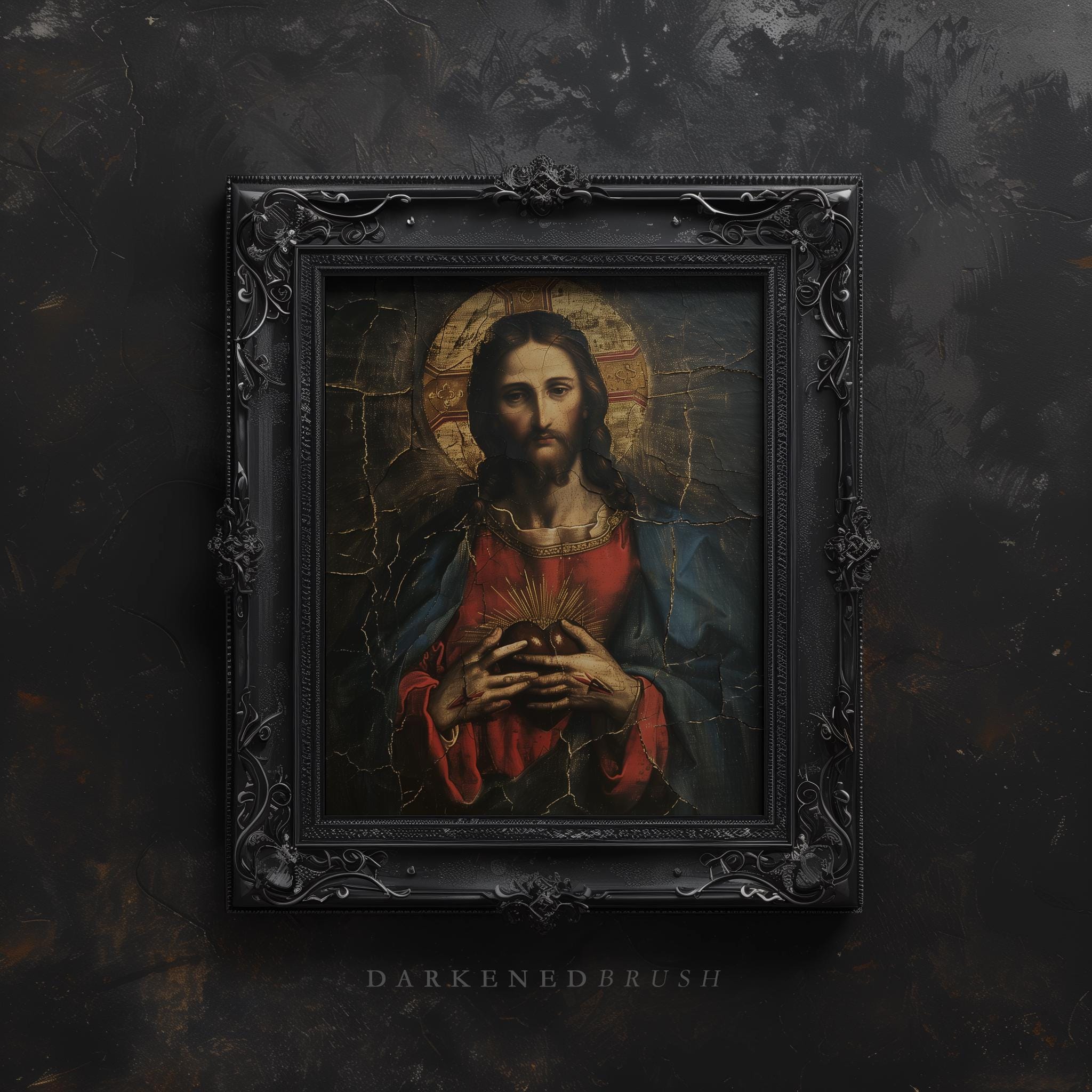Sacred Heart of Jesus Vintage Art Painting, Christian Digital Art ...