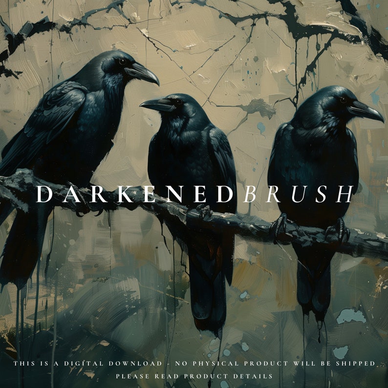 Crows Gothic Birds on Branch Art Painting, Raven Wall Art, Dark ...