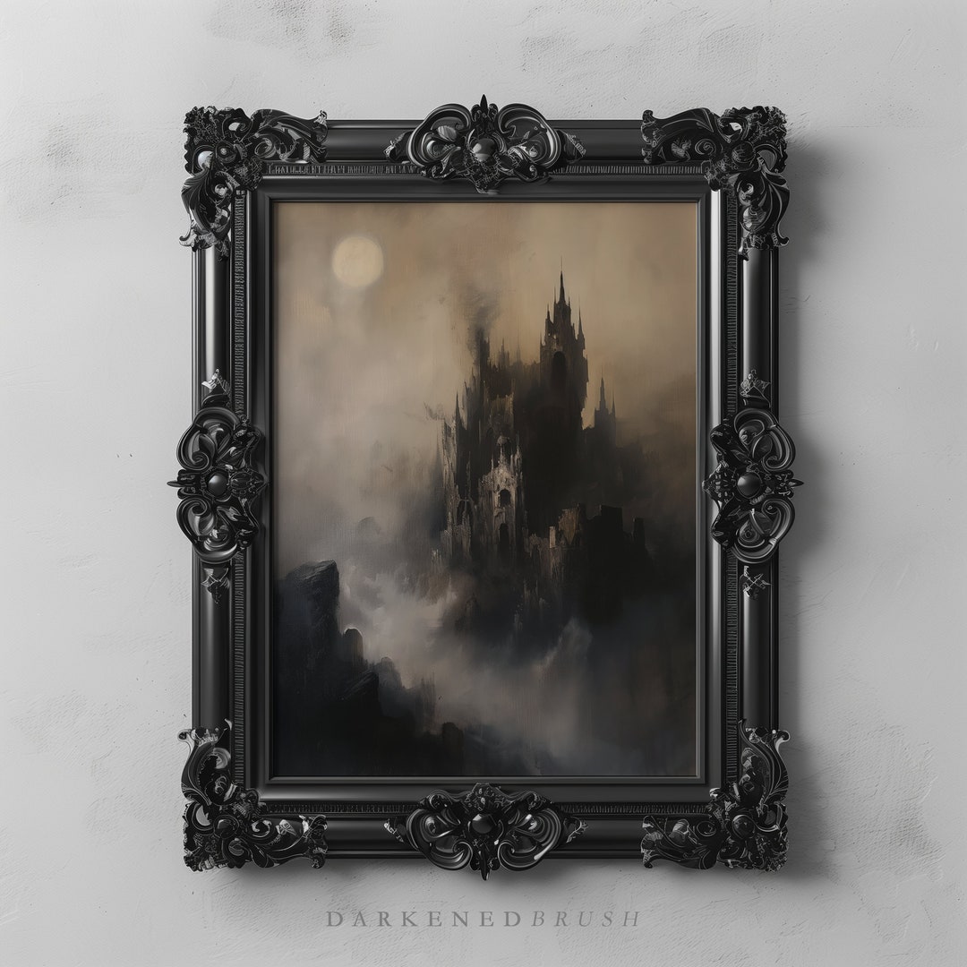 Full Moon Gothic Fortress Castle Art Printable, Moody Dark Victorian ...