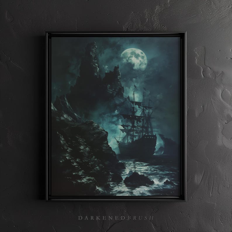 Haunted Ship, Full Moon Gothic Nautical Art, Pirate Ghost Ship Print ...