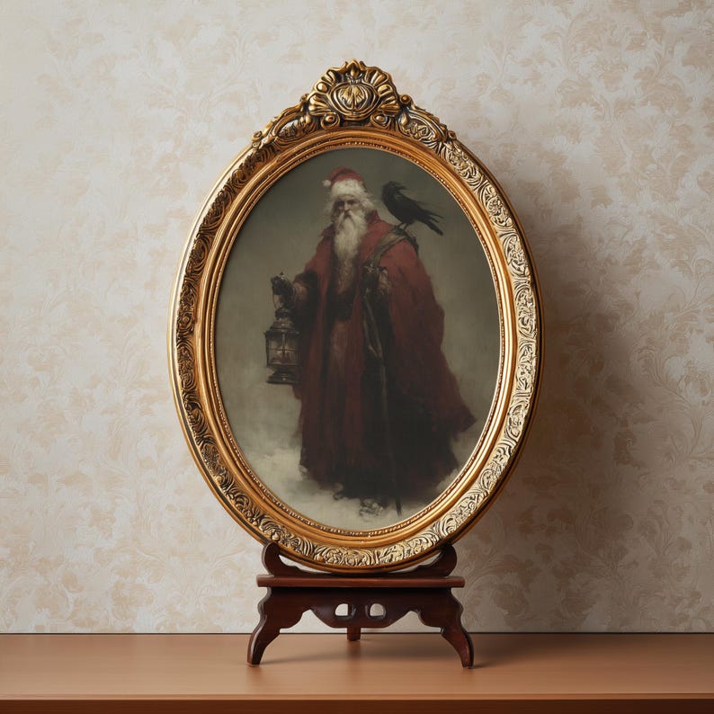 Gothic Santa Claus With Raven Printable Christmas Wall Art, Vintage ...