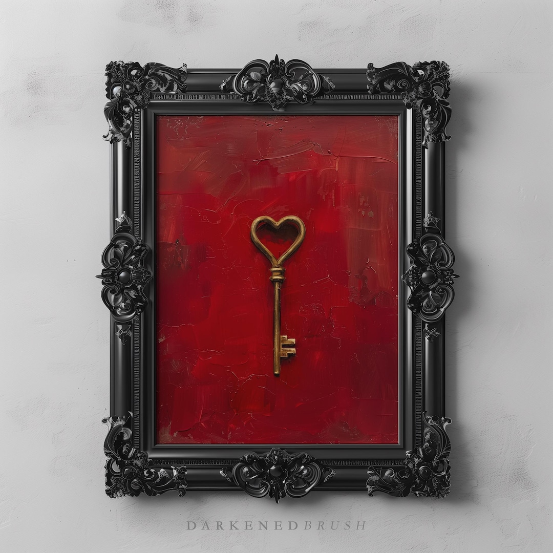 Gold Heart Key on Red Art, Dark Romance Couple Art, Dark Academia ...