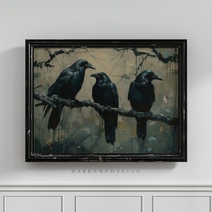 Crows Gothic Birds on Branch Art Painting, Raven Wall Art, Dark ...