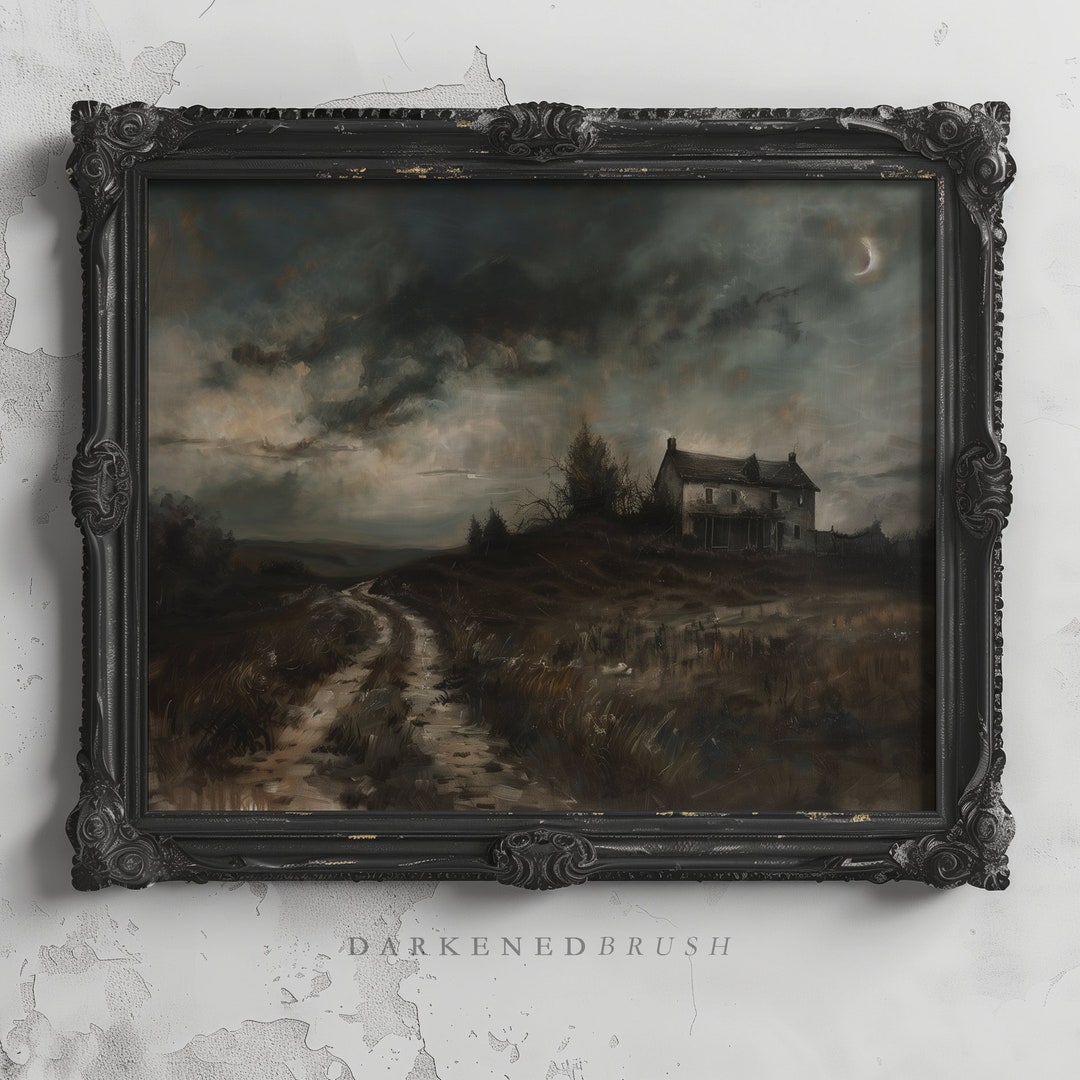 Dark Cottagecore Gothic Art Print, Moody Landscape Painting, Rustic ...