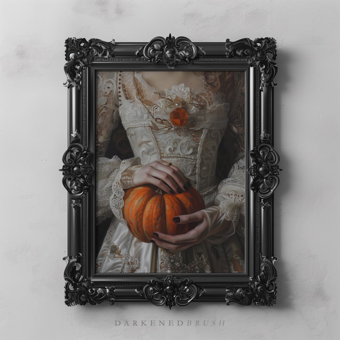 Victorian Woman With Pumpkin Baroque Oil Painting Dark Academia Decor ...