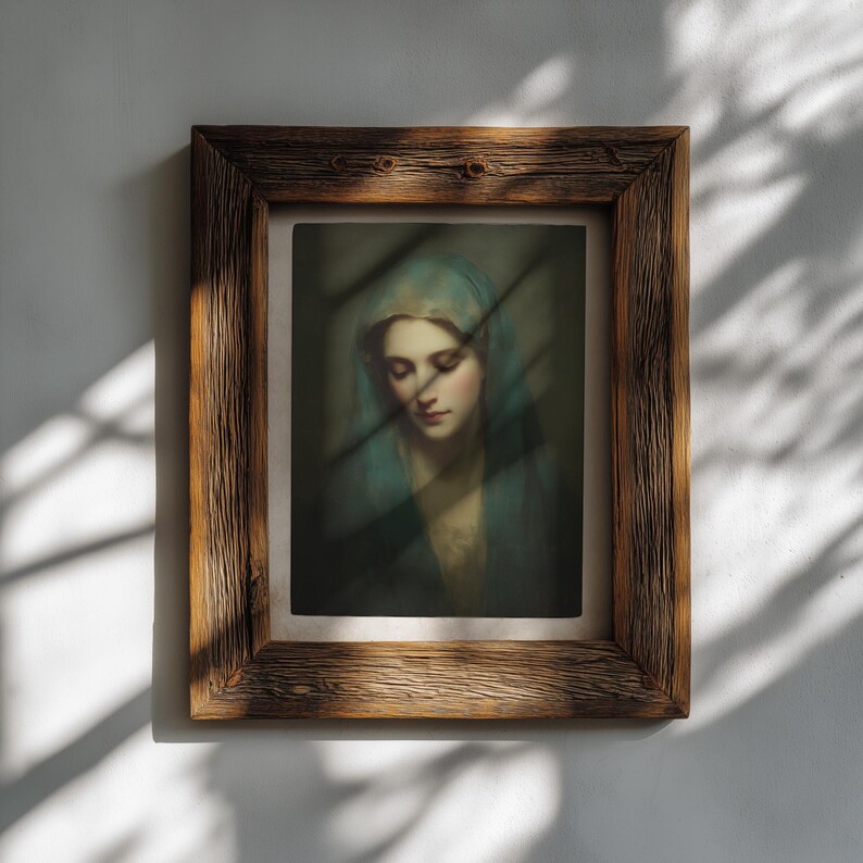 Mother Mary Portrait in Blue Veil, Christian Wall Art, Religious ...