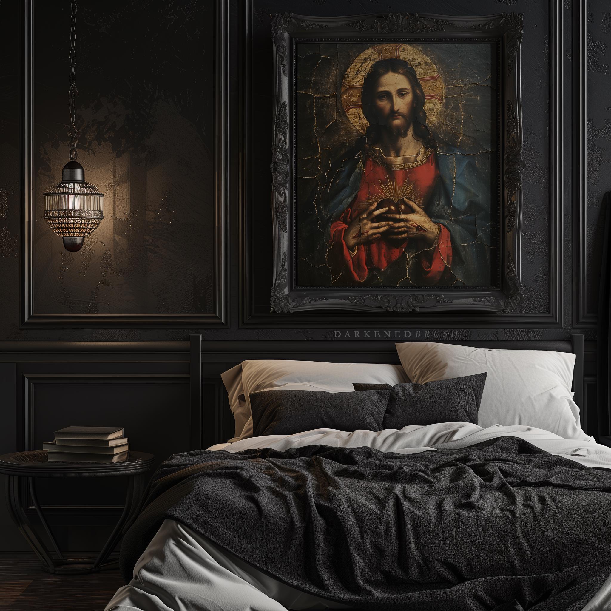 Sacred Heart of Jesus Vintage Art Painting, Christian Digital Art ...