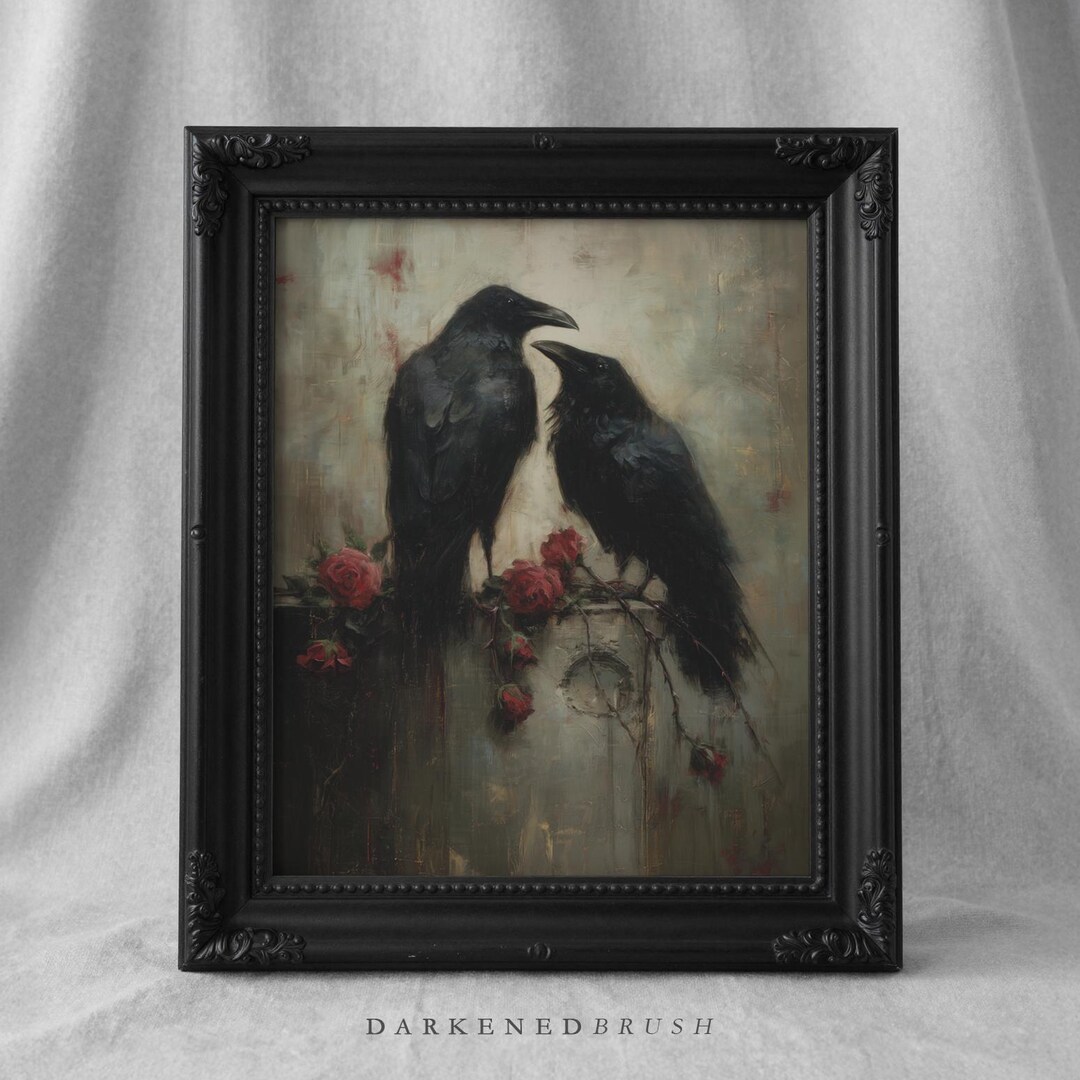 Gothic Raven Valentine Art, Romantic Crow and Floral Rose Printable ...