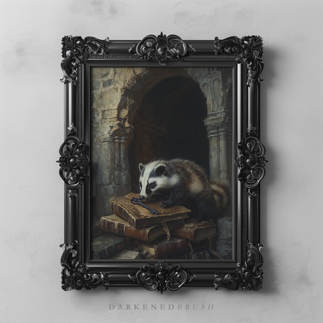 Vintage Gothic Badger Dark Academia Animal Wall Art, Mystical Antique ...