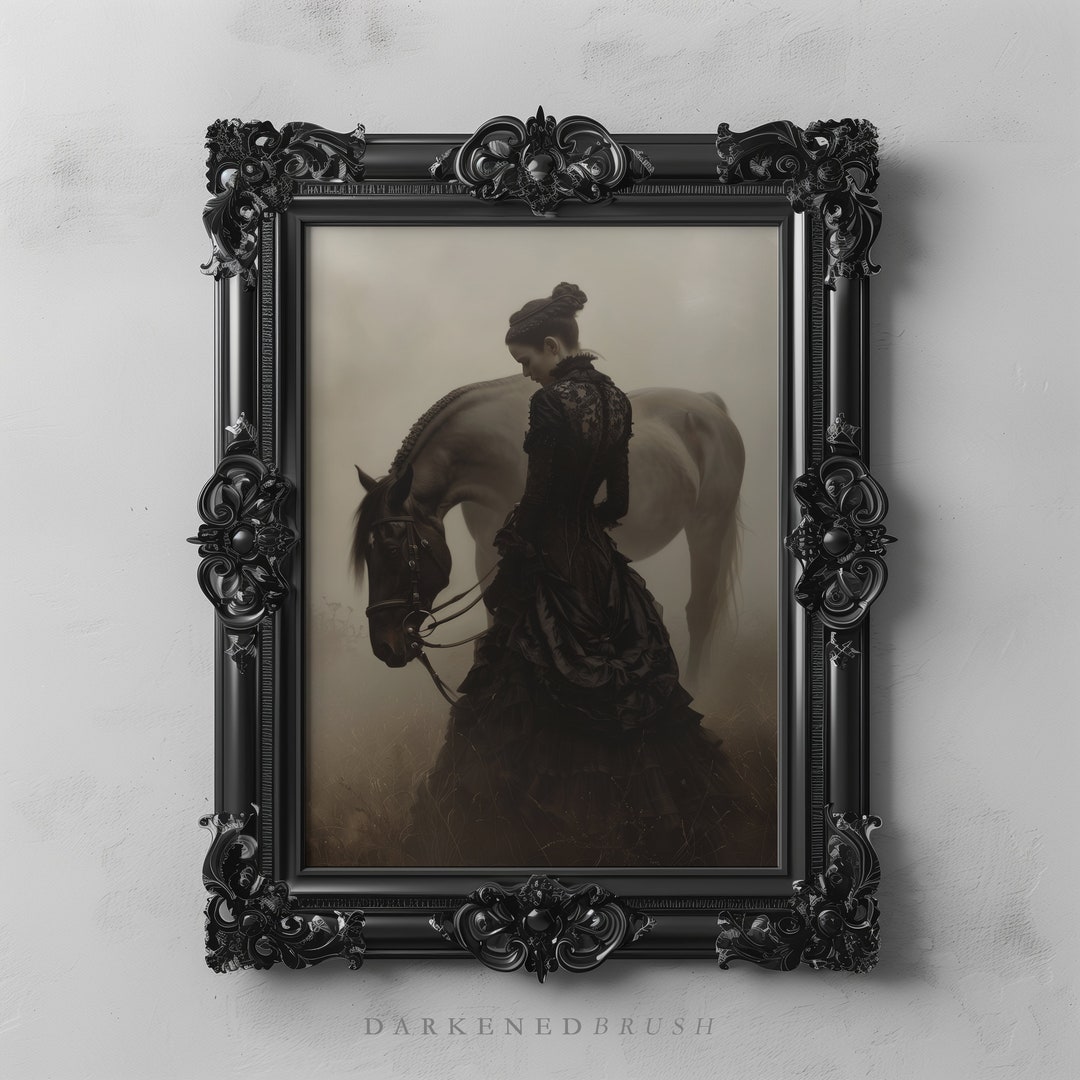 Gothic Princess and Horse Printable Painting, Dark Academia Decor, Moody Wall Art, Victorian ...