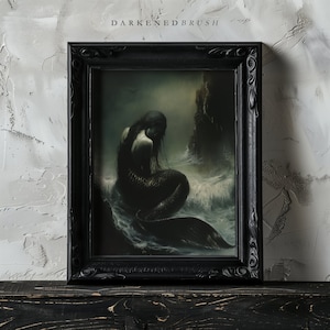 Dark Ocean Mermaid Seascape Art Painting, Dark Fantasy Fairytale Wall ...