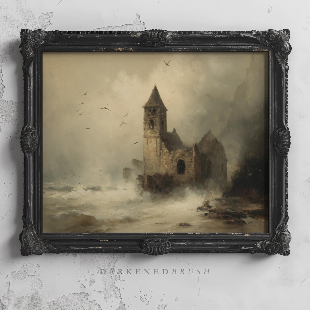 Old Chapel Tower on Stormy Coast Gothic Seaside Nautical Wall Art ...