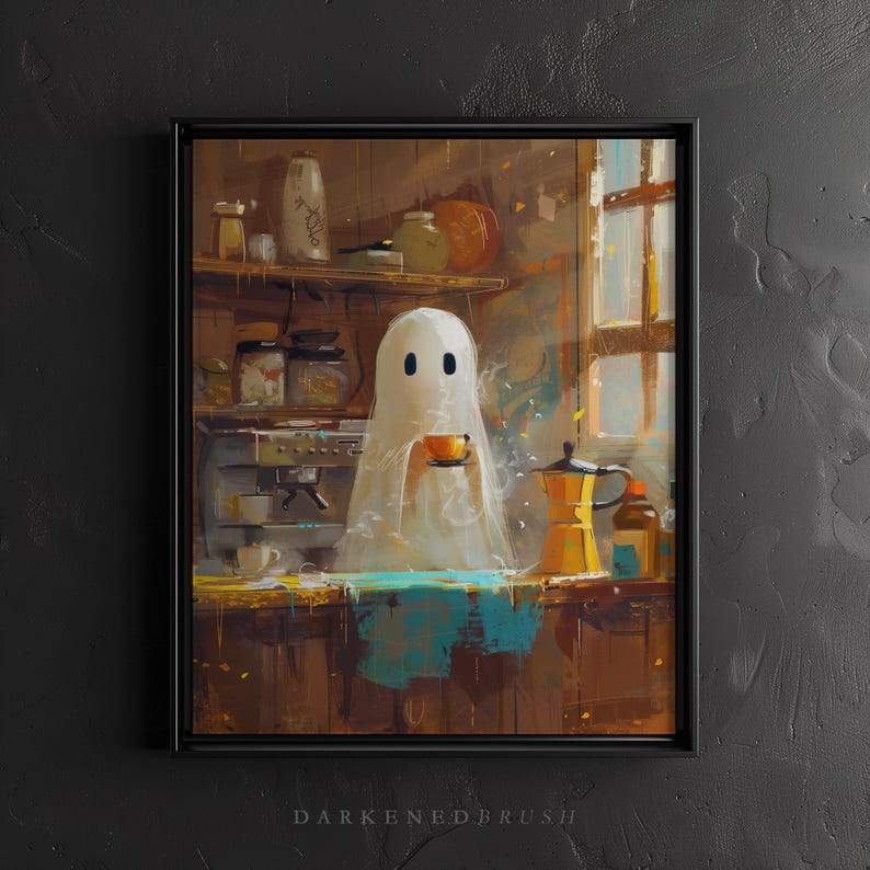 Vintage Barista Ghost Coffee Art Cute Halloween Kitchen Decor, Ghost ...