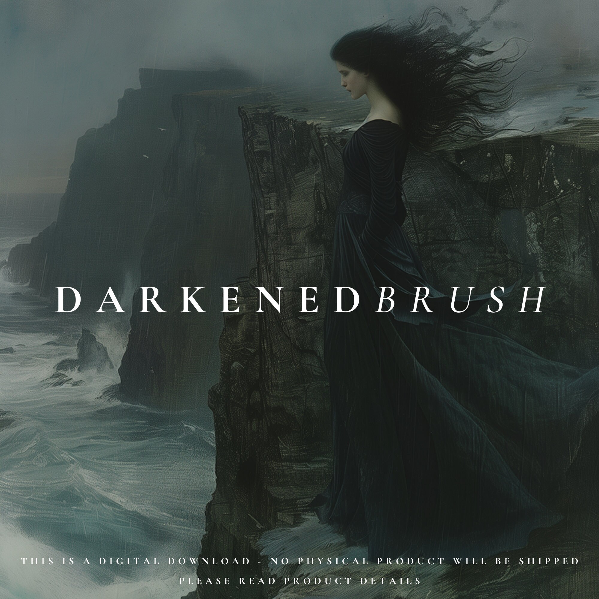 Gothic Princess on Cliff in Seascape Painting, Ocean & Coastal ...