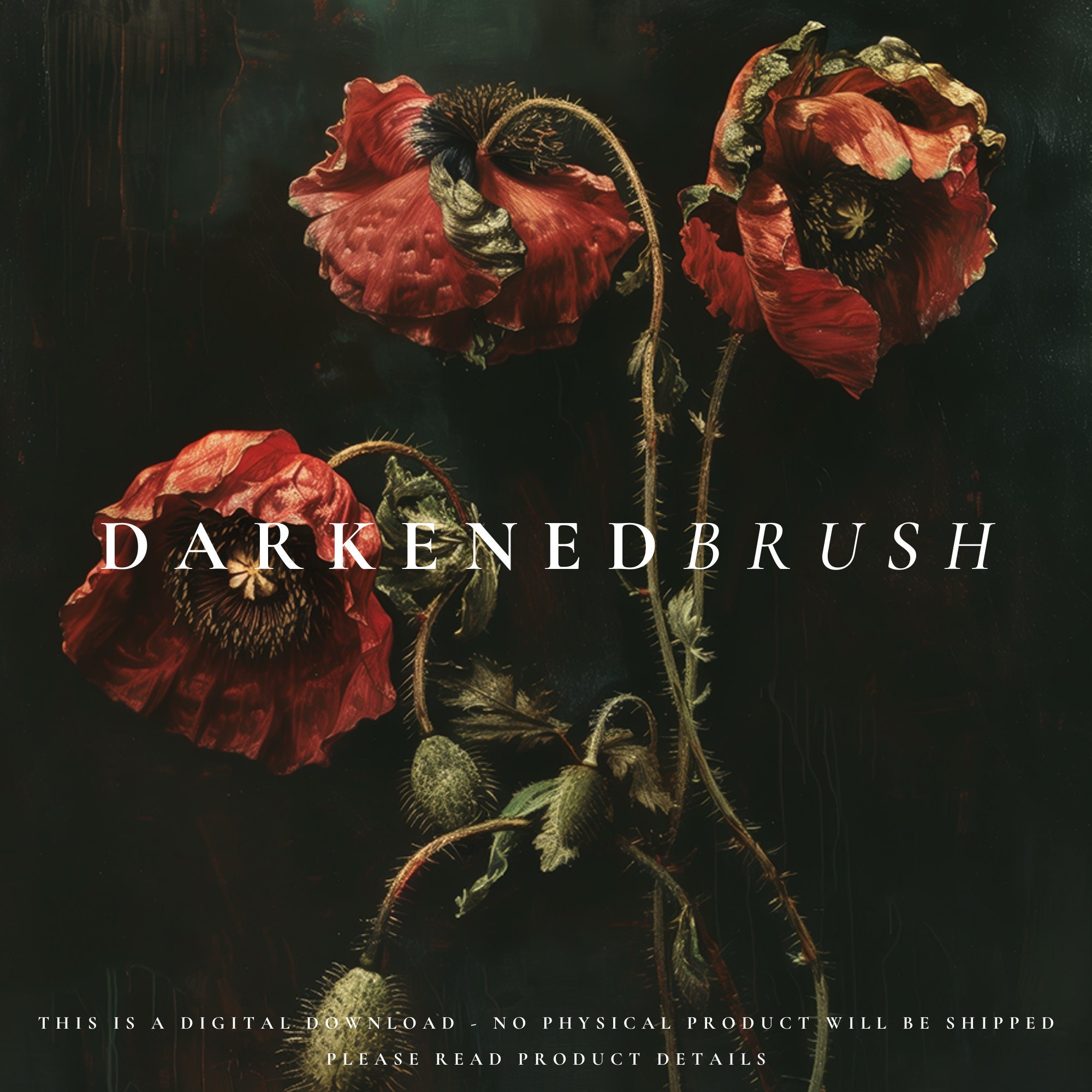 Dark Floral Red Poppy Art, Moody Botanical Antique Flower Oil Painting ...