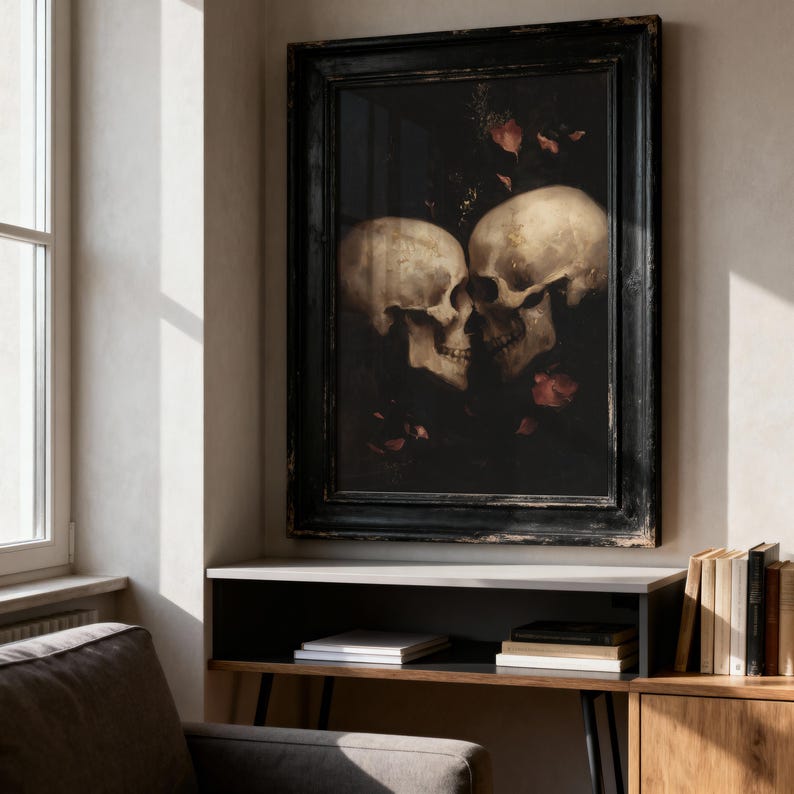Gothic Skull Love Printable Romantic Skeleton Valentine Art, Dark ...