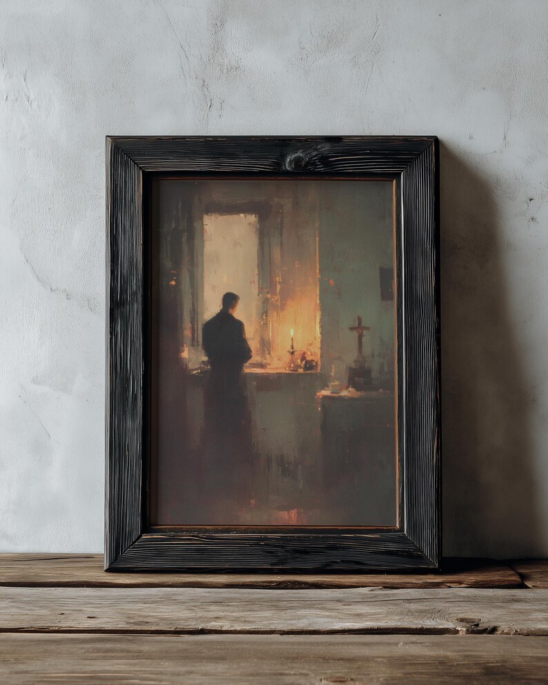 Priest Praying by Candlelight, Christian Wall Art, Religious Faith ...
