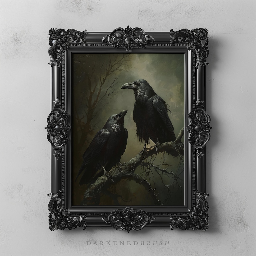Gothic Crows Art Printable, Birds on Branch Dark Fantasy Forest Raven ...