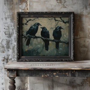 Crows Gothic Birds on Branch Art Painting, Raven Wall Art, Dark ...