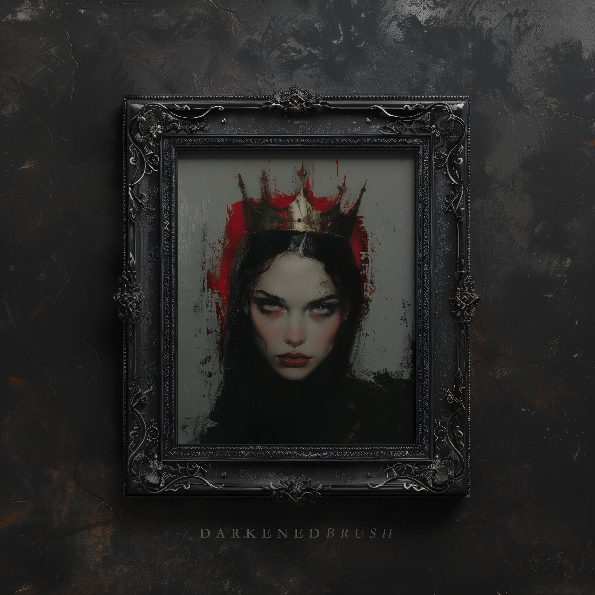 Dark Gothic Queen Art Printable Oil Painting, Woman Portrait, Dark ...