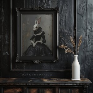 Victorian Lady Rabbit Art Printable, Gothic Oil Painting, Dark Academia ...