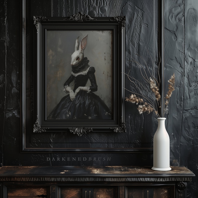 Victorian Lady Rabbit Art Printable, Gothic Oil Painting, Dark Academia ...