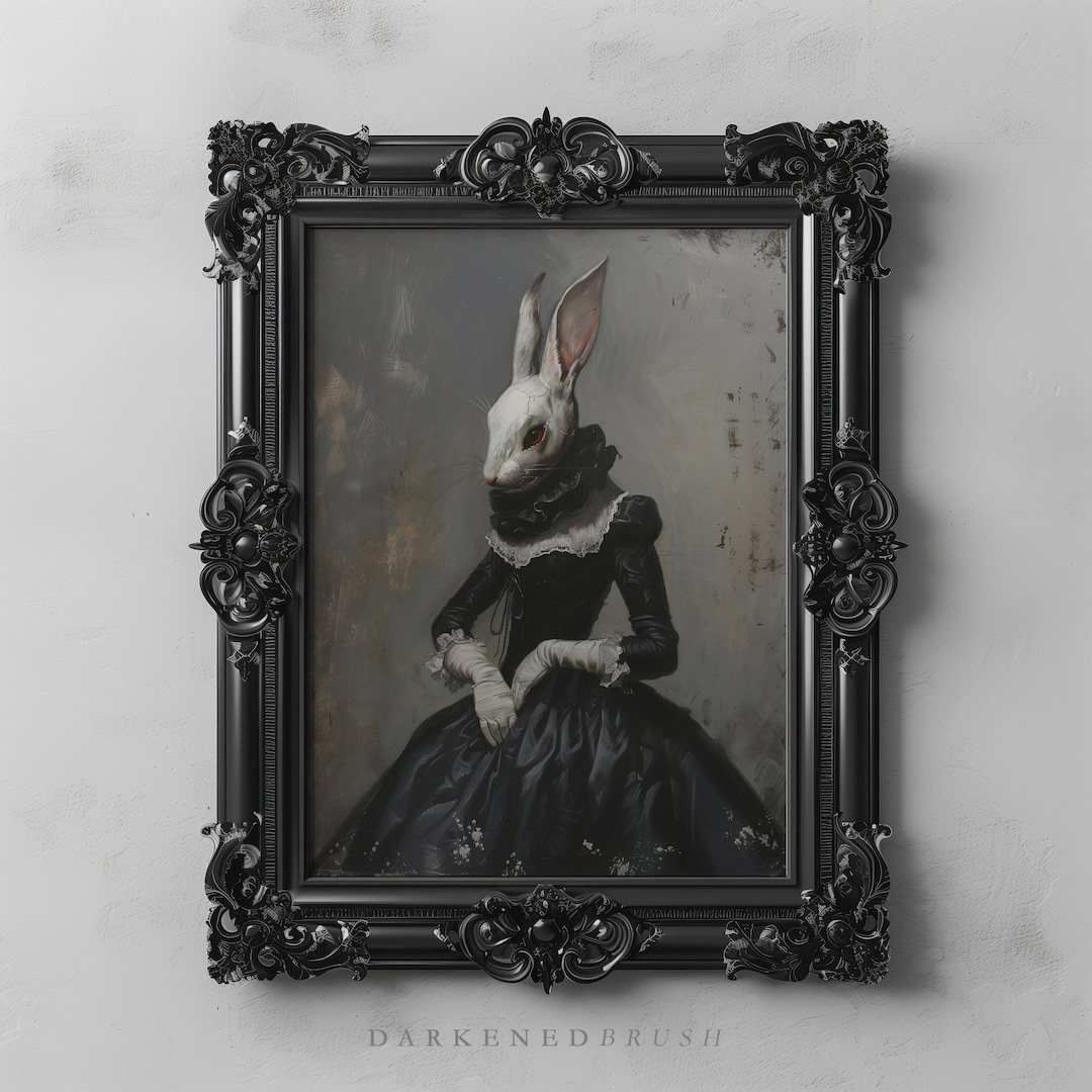 Victorian Lady Rabbit Art Printable, Gothic Oil Painting, Dark Academia ...