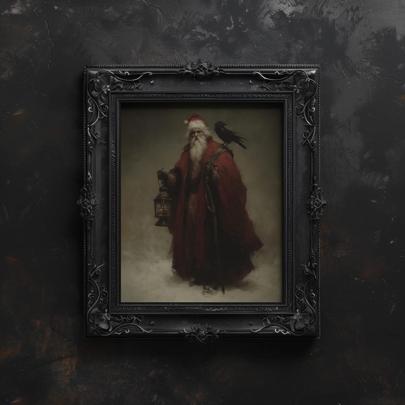 Gothic Santa Claus With Raven Printable Christmas Wall Art, Vintage ...